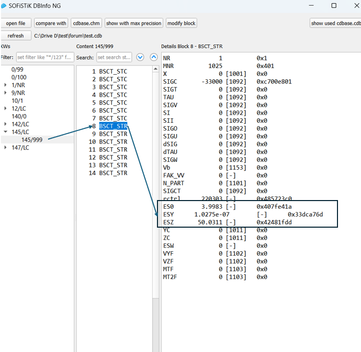 Read out real cross section strains from CDB/ Auslesen von wahren ...